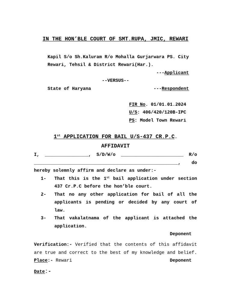1st Affidavit- BAIL 437 CrPC | PDF
