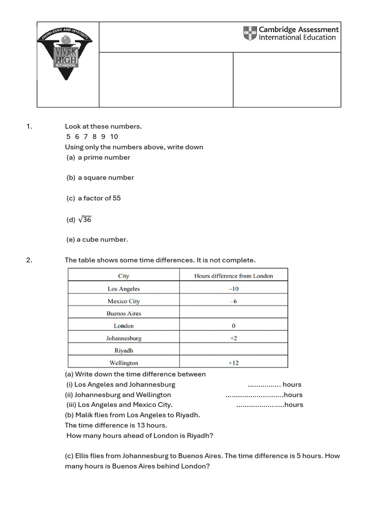 Revision WS-1 (Place Value ,Integers,Fractions) | PDF | Elementary ...