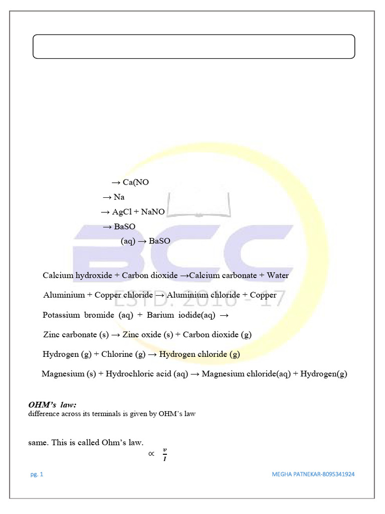 Science Revision | PDF | Series And Parallel Circuits