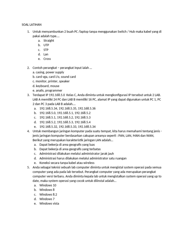 Soal Latihan Jaringan Komputer | PDF