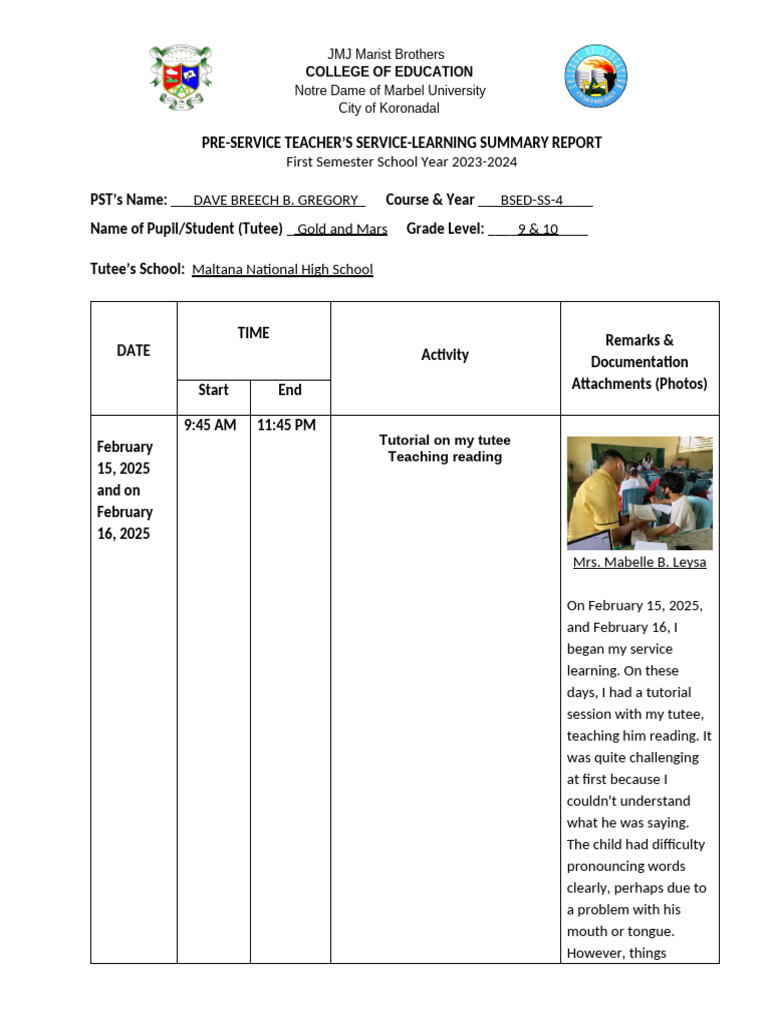 Service Learning Report Kapoyaaaaa | PDF | Learning
