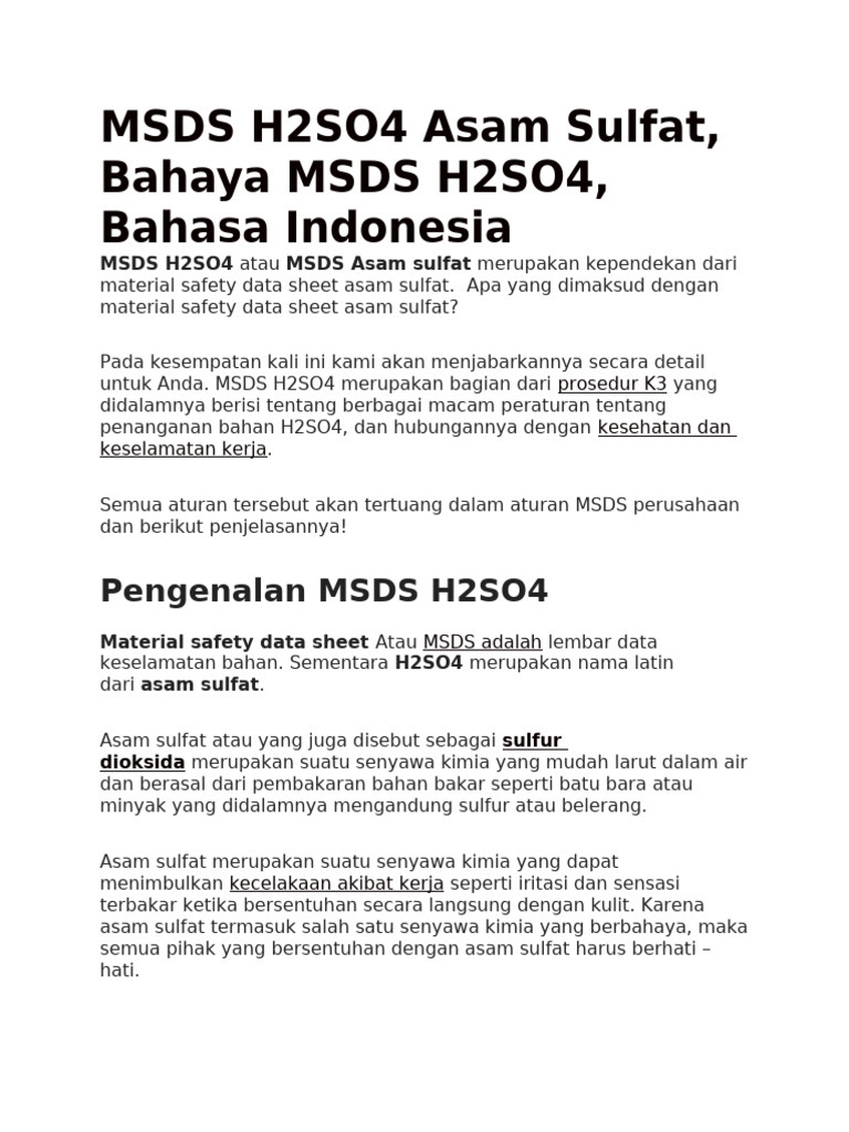 MSDS H2SO4 Asam Sulfat | PDF