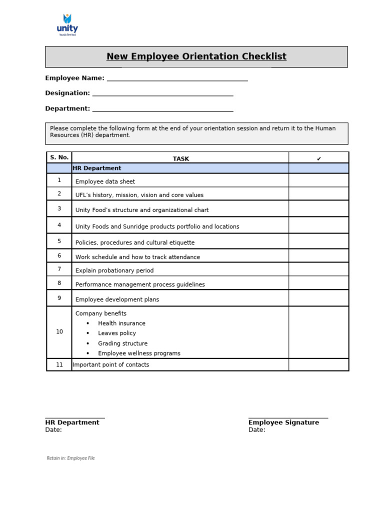 Orientation Checklist Form | PDF