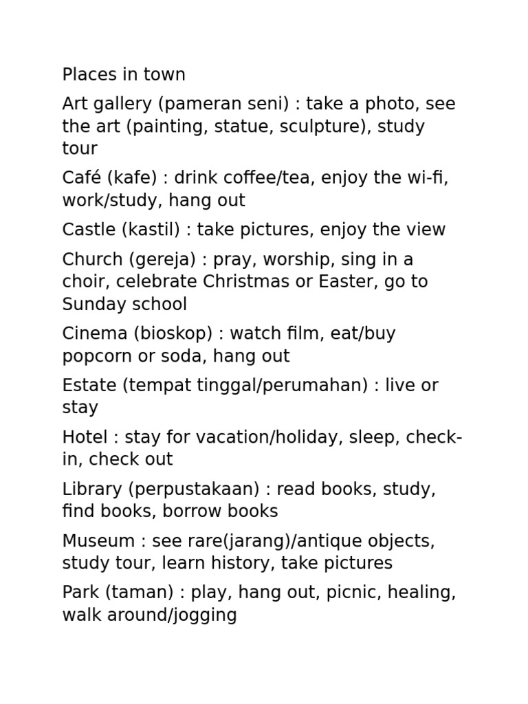 Places in Town | PDF