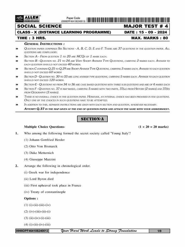 15 Sept 24 Kota PNCF DLP Major Test 10th Social Science Paper ...