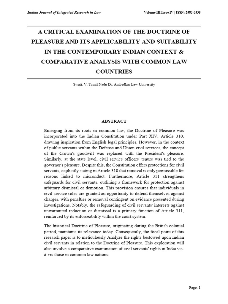 A Critical Examination of The Doctrine of Pleasure and Its ...