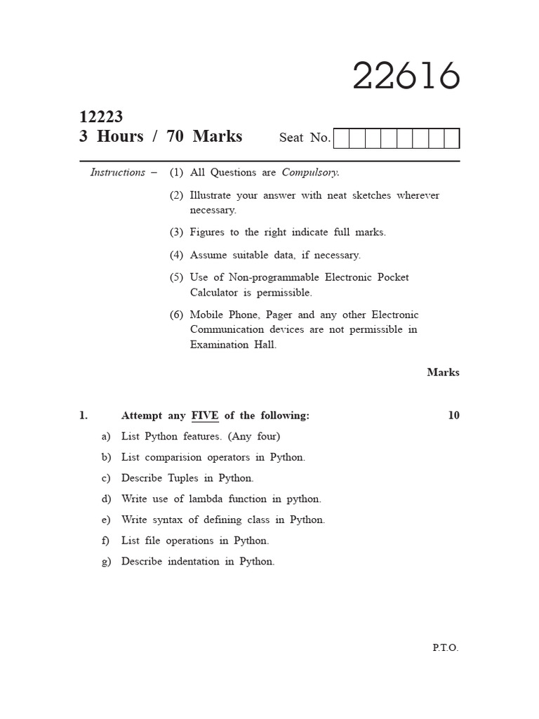 Python Programming Exam Guide | PDF