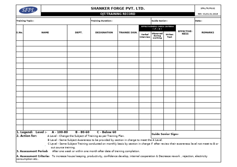 02- Training Record-OJT | PDF