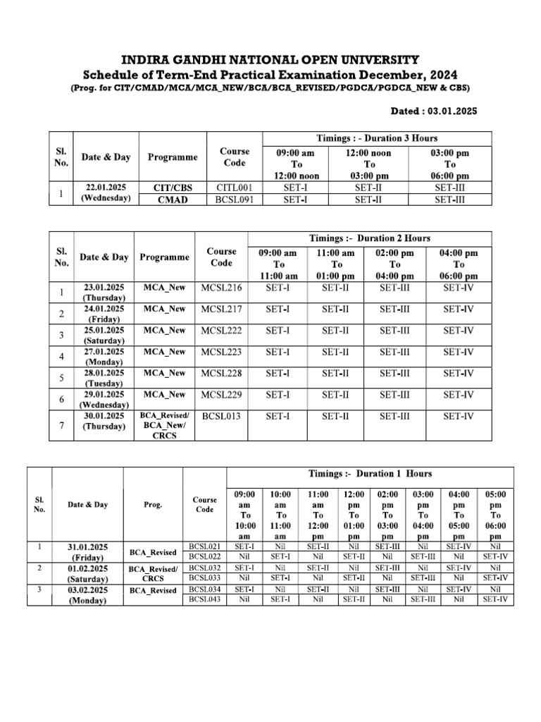 Schedule of BCA MCA PGDCA Practical Exams Dec 2024 | PDF