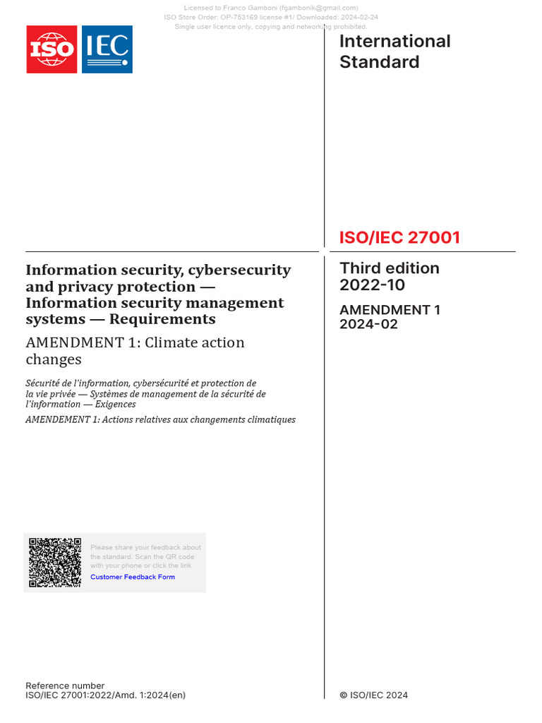 ISO IEC 27001 2022 Amd 1 2024 (En) | PDF | International Organization For Standardization ...