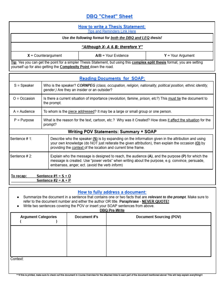 Copy of DBQ _Cheat_ Sheet | PDF | Linguistics