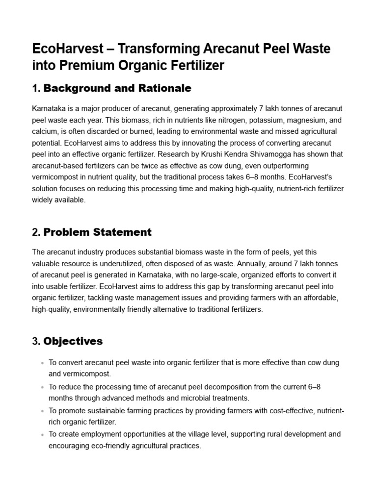 EcoHarvest - Transforming Arecanut Peel Waste Into Premium Organic ...