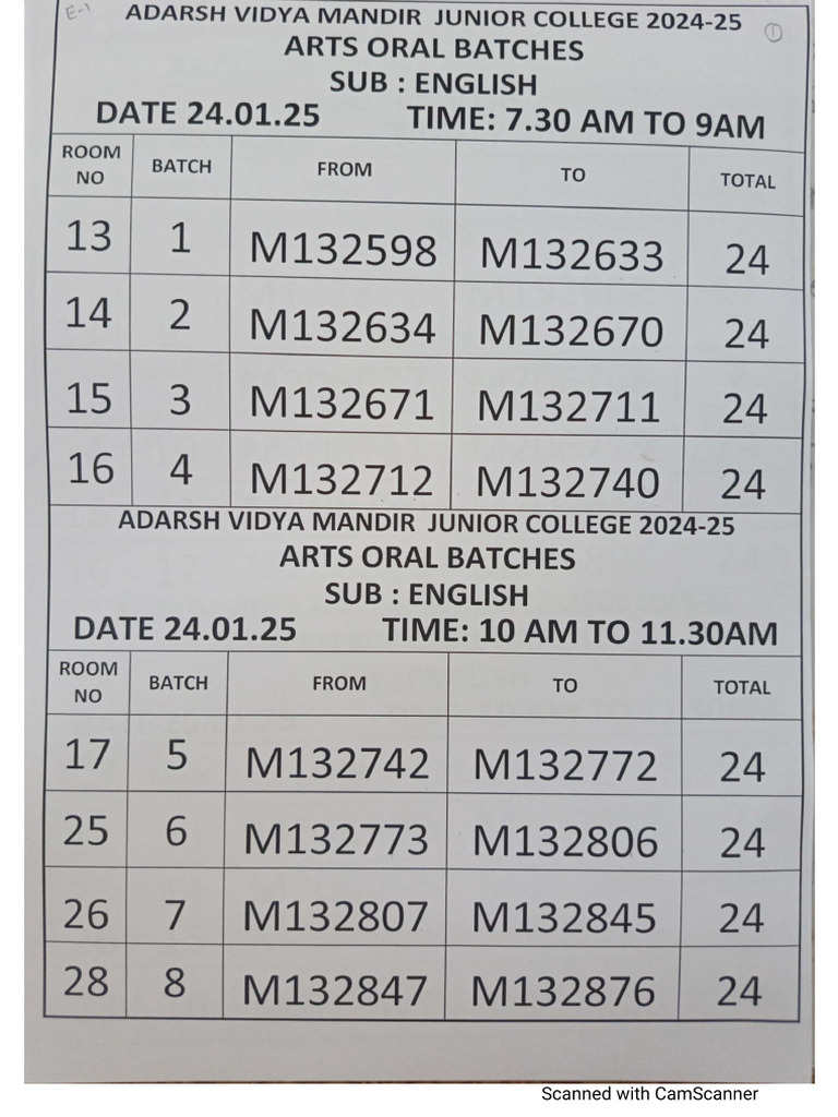 English, Marathi Oral Time Table | PDF