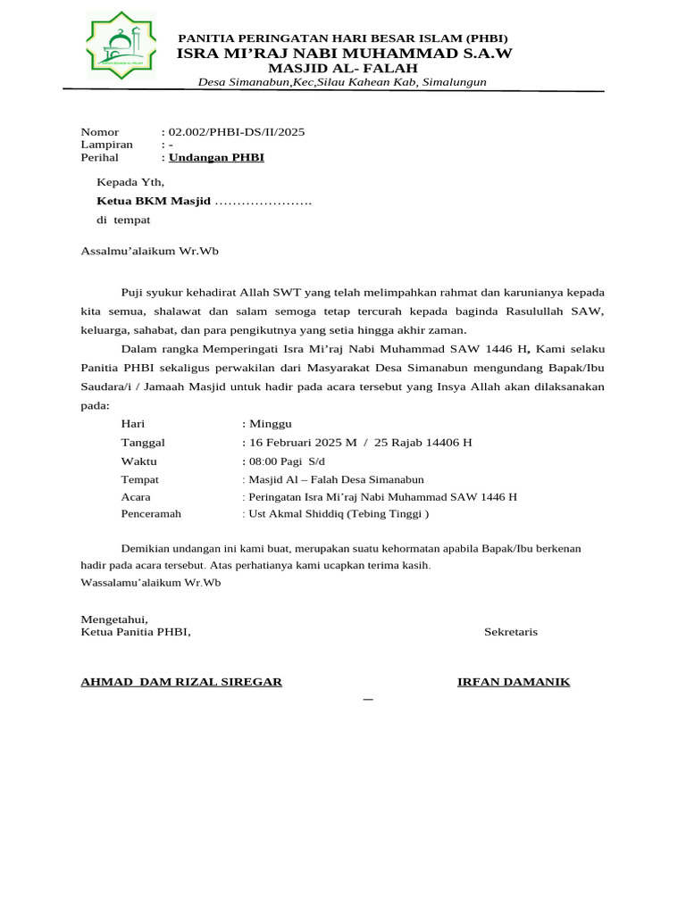 Undangan Peringatan Isra Mi'raj 2025 | PDF