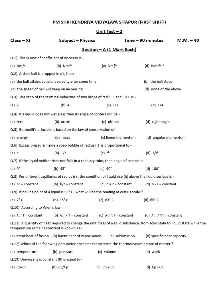 XI (Physics) UT-2 | PDF | Heat | Gases