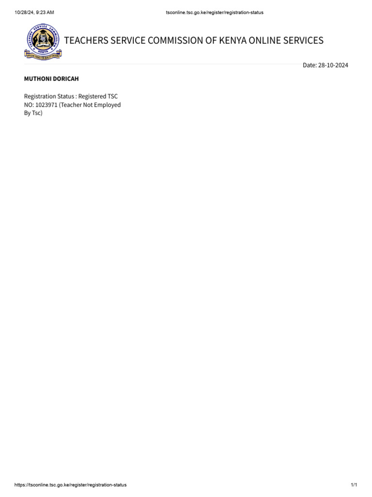 Tsconline.tsc.Go.ke Register Registration-status | PDF