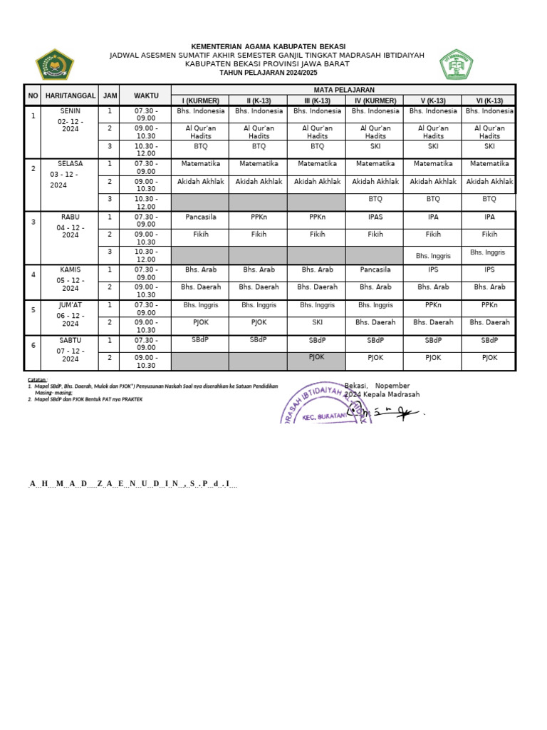 Jadwal Pas Ganjil 2024 | PDF