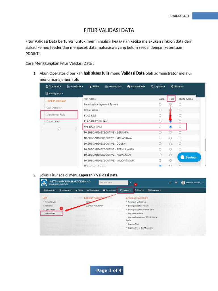 Panduan Fitur Validasi Data Siakad | PDF