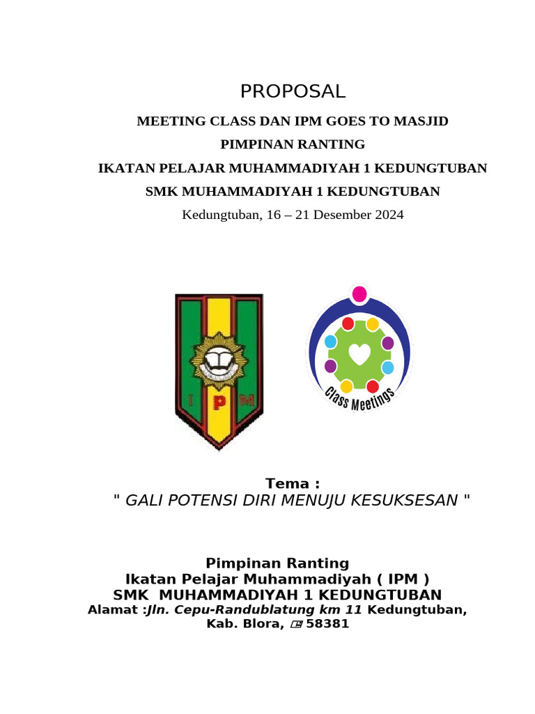Proposal Kegiatan IPM SMK Muh 1 Kedungtuban | PDF
