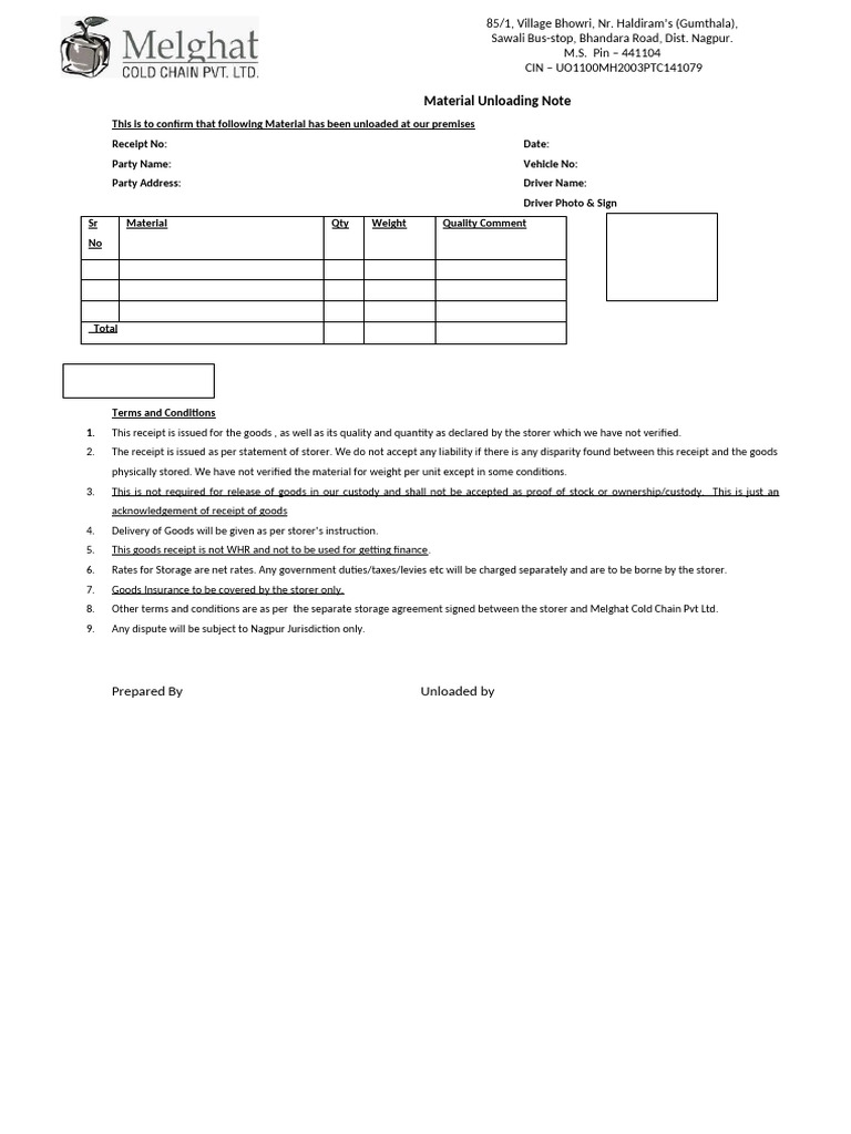 Receipt Note Format | PDF