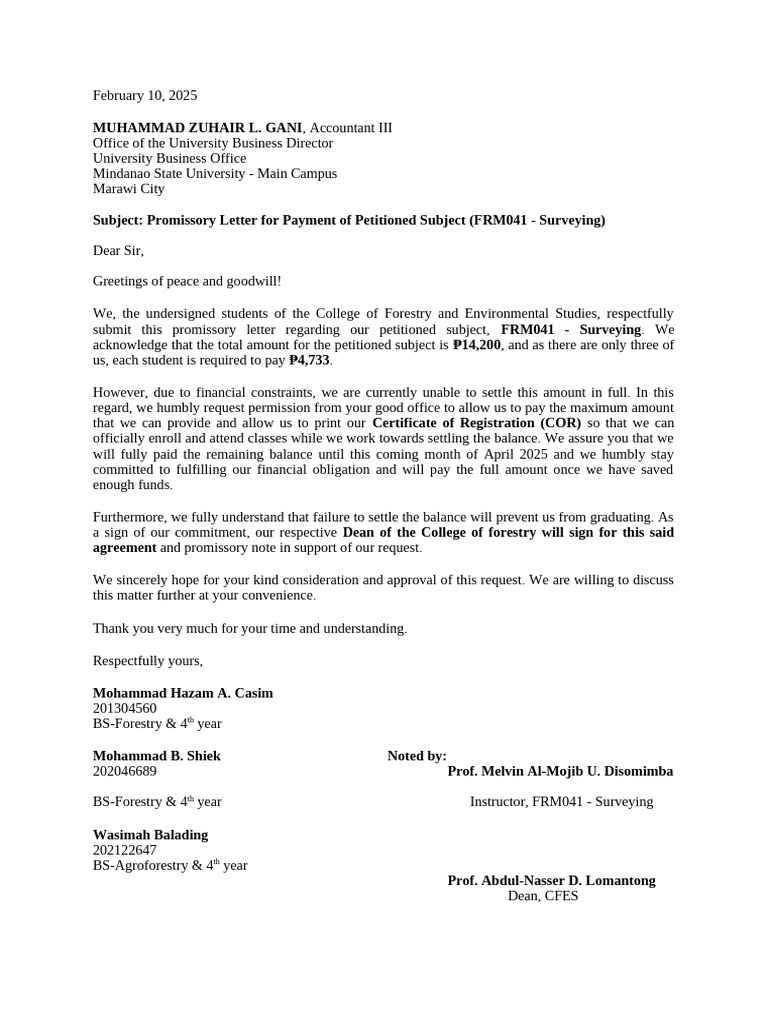 Promissory Note for Tuition Payment | PDF