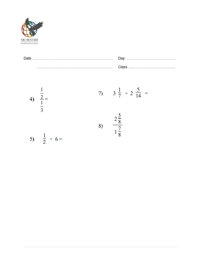 Fraction Operations Worksheet | PDF