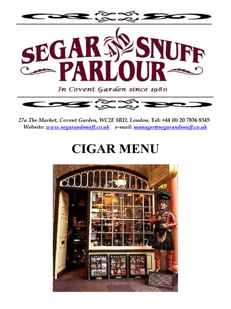 Segar and Snuff Parlour Cigar Menu Guide April 2015 | PDF | Cigar ...