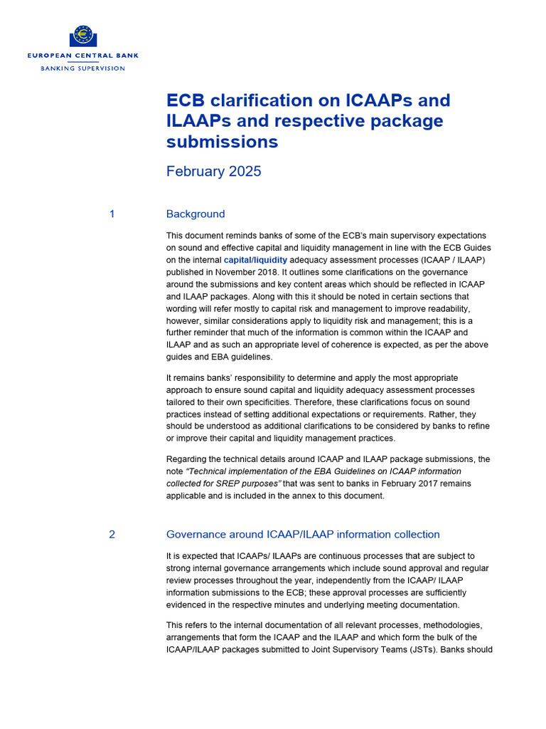 ECB Clarification On ICAAPs and ILAAPs | PDF | Risk | European Central Bank