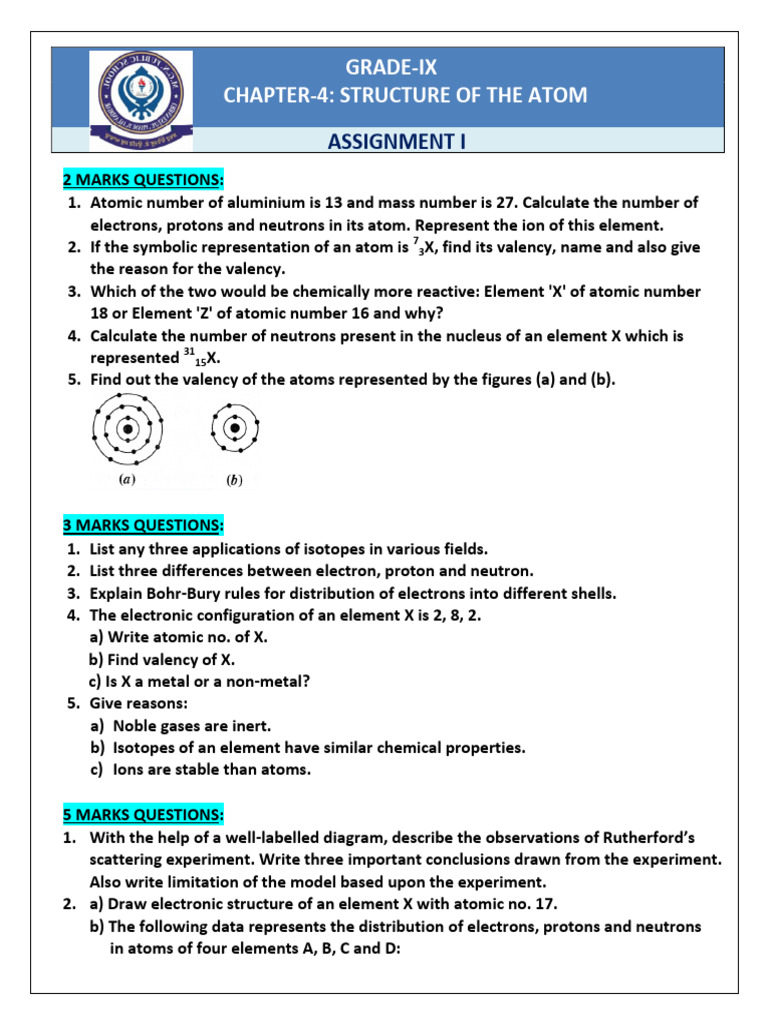 Atomic Structure: Key Concepts & Questions | PDF | Atoms | Chemical Elements