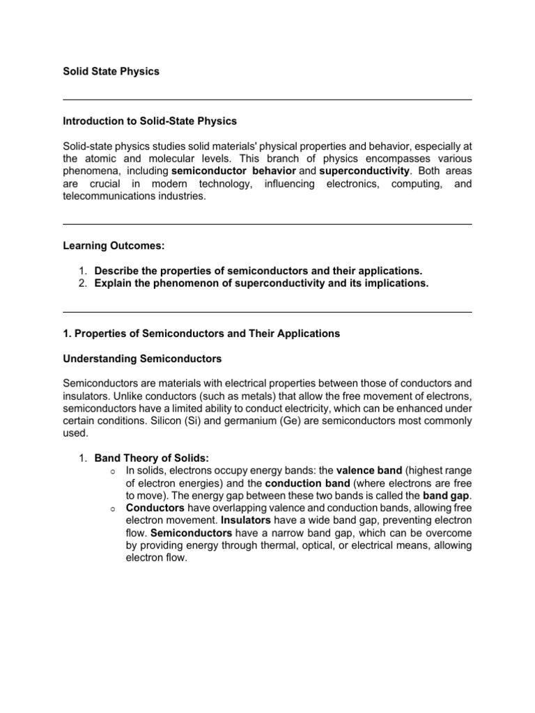 Solid State Physics II | PDF | Superconductivity | Semiconductors