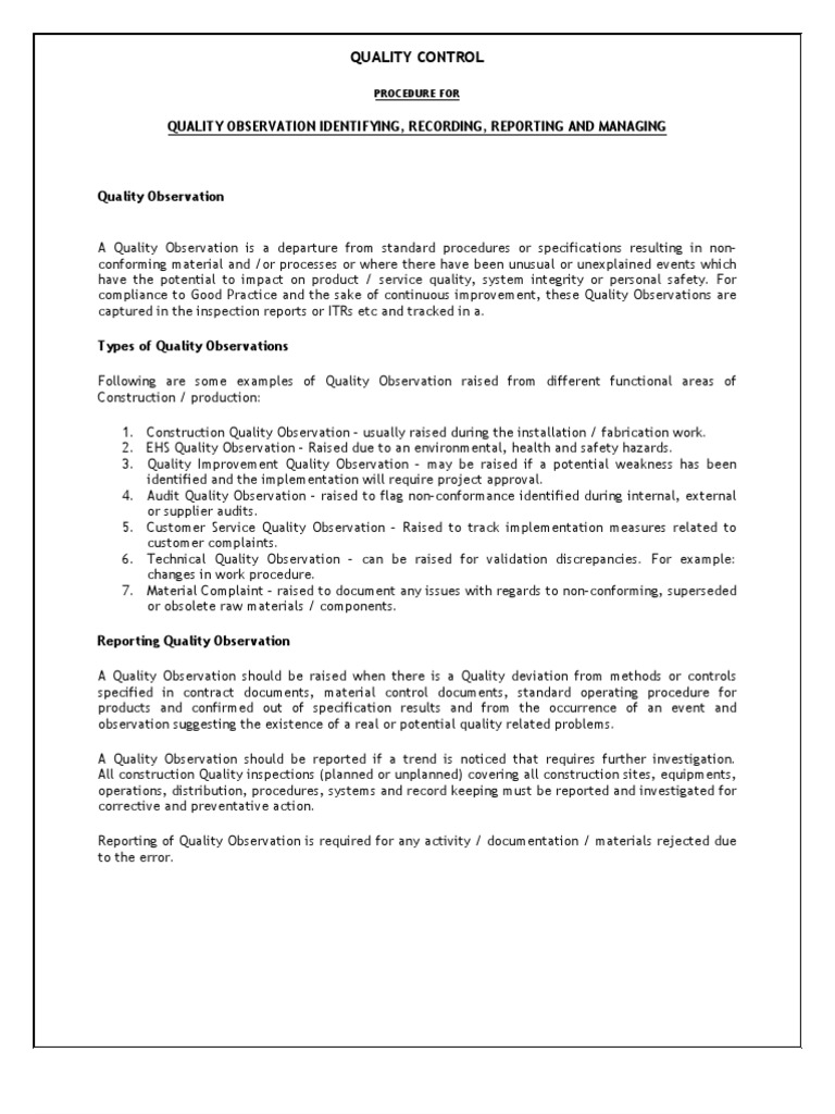 Work Inspection Procedure | Quality (Business) | Business