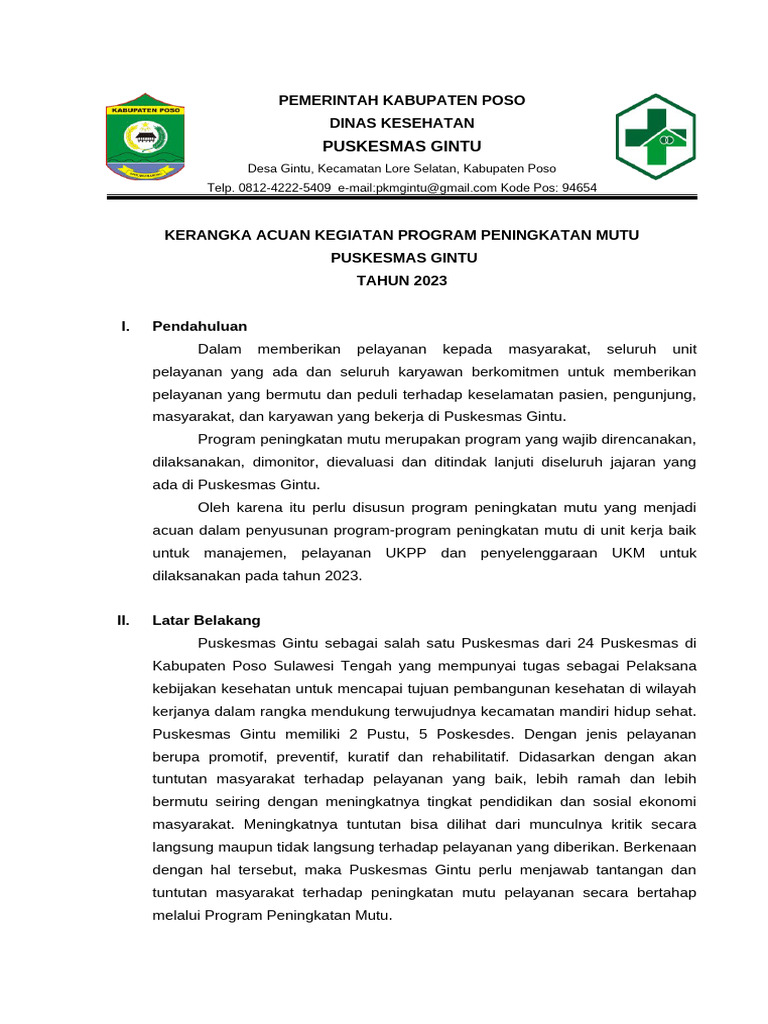 Program Mutu Puskesmas Gintu 2023 | PDF