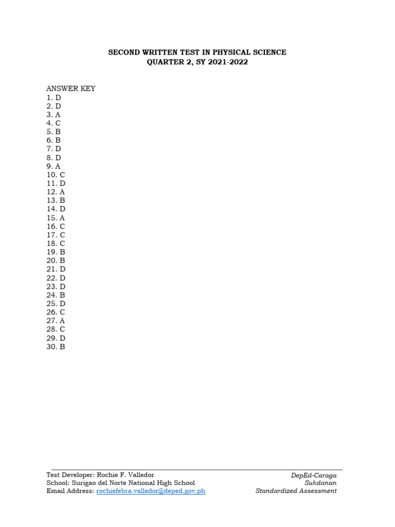 Answer Key q2 Assessment2 | PDF