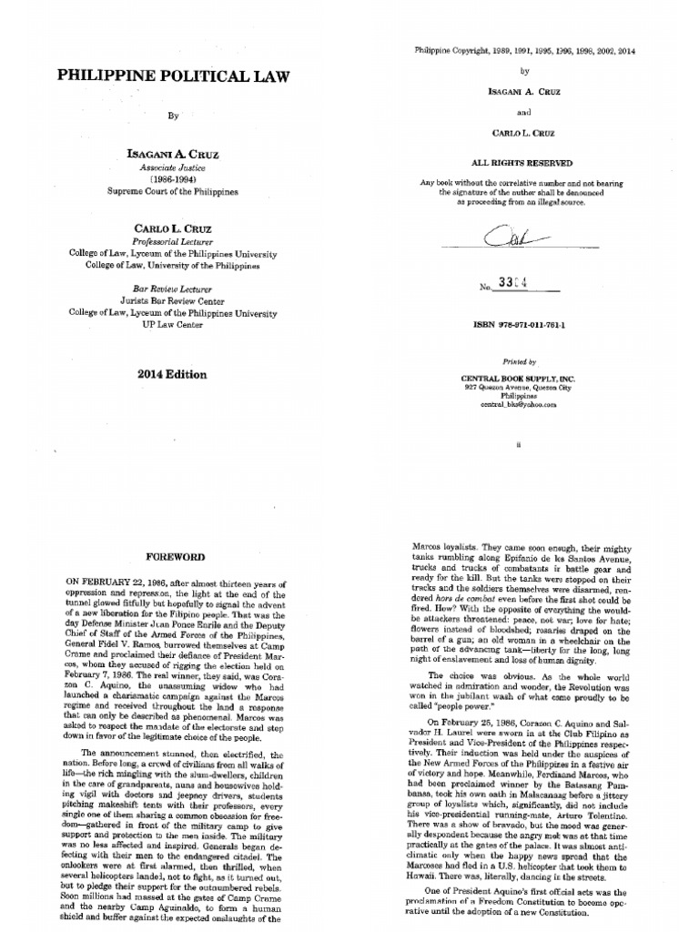 Philippine Political Law Isagani Cruz Converted Compressed | PDF