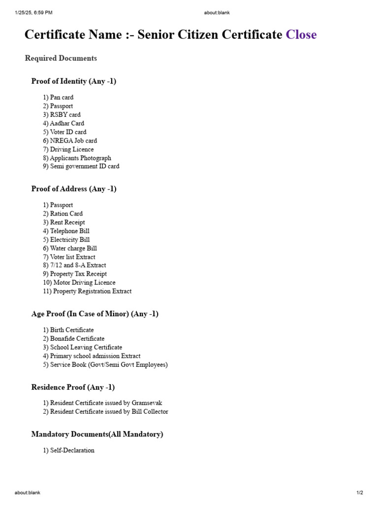 Senior Citizen Certificate Requirements | PDF | Identity Document ...