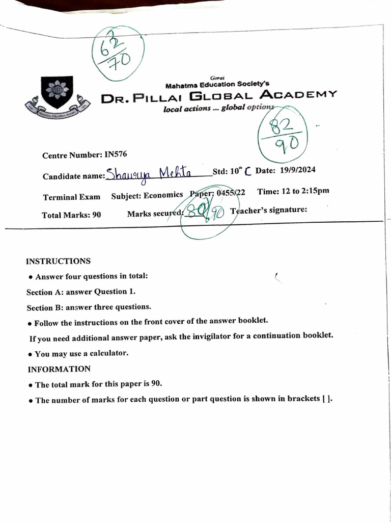 Economics IGCSE Solved Exam Paper 2024-25 | PDF