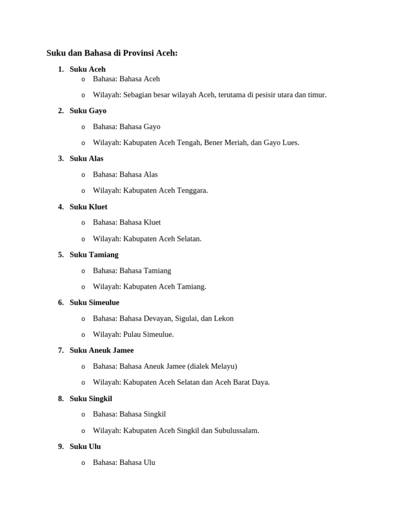 Suku Dan Bahasa Di Provinsi Aceh | PDF