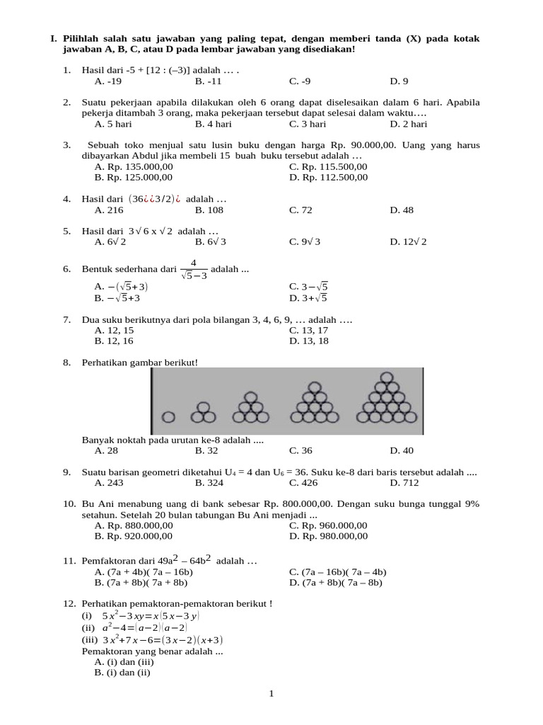 Soal PSAJ MTK 2023-2024 | PDF