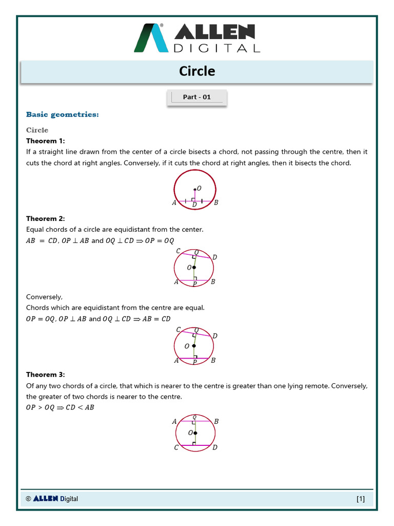 Circle Theorems and Properties Explained | PDF | Circle | Tangent
