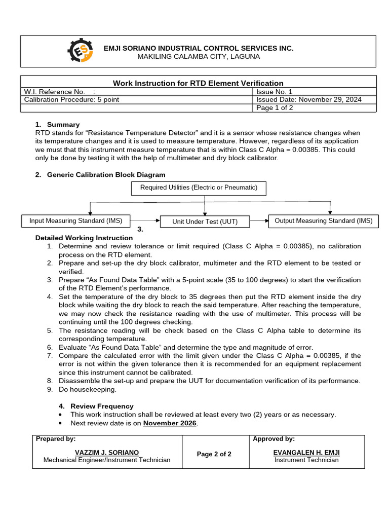 Work Instruction Rtd | PDF | Calibration | Temperature