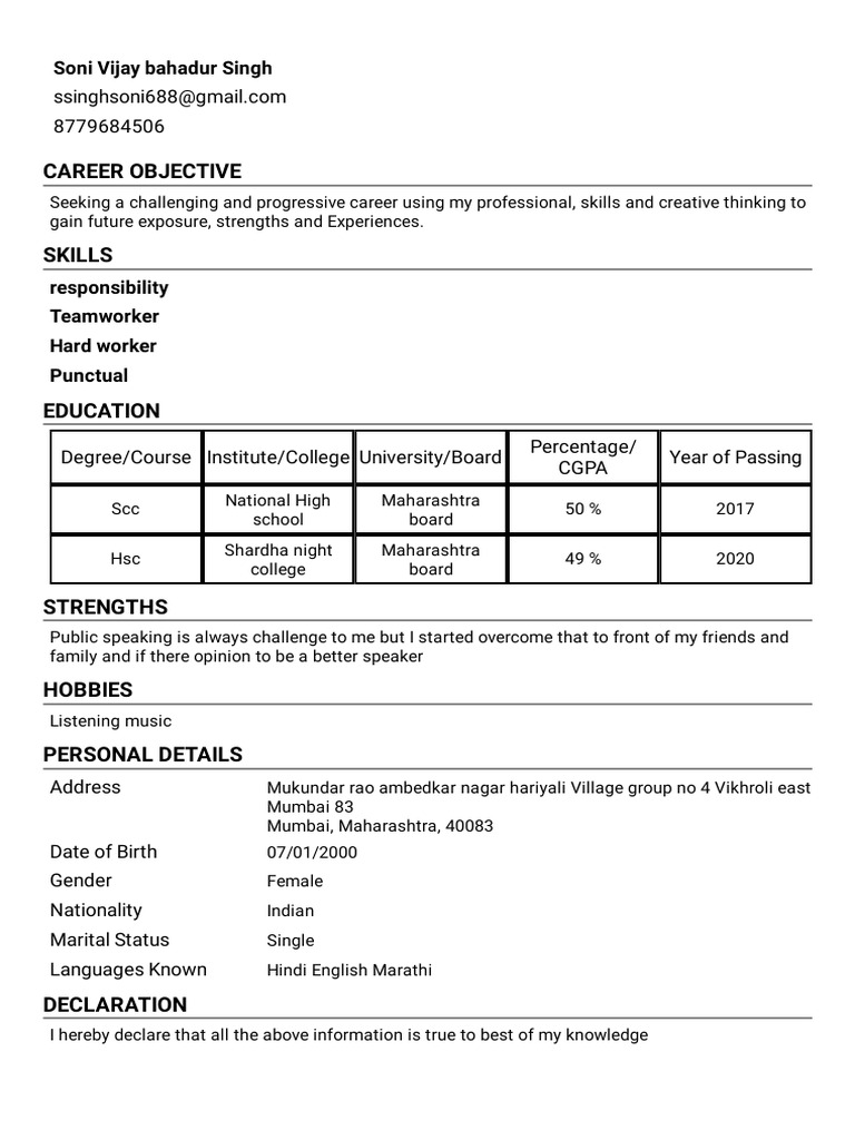 Resume Soni Format1 | PDF