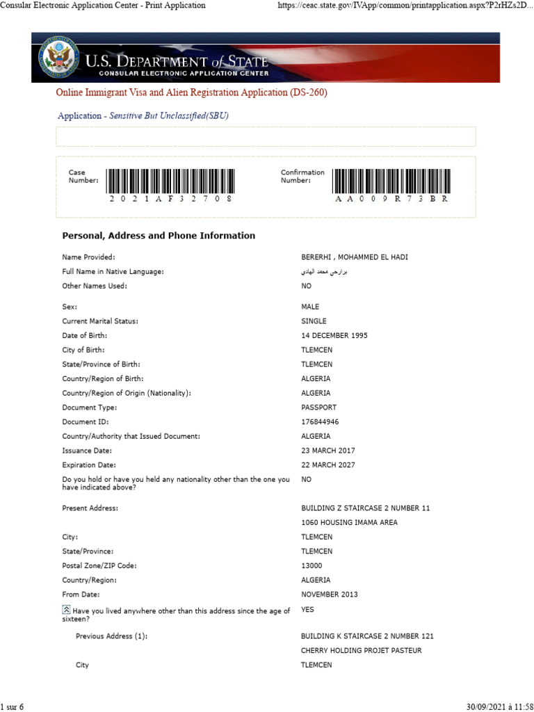 Consular Electronic Application Center - Print Application | PDF | Social Security Number ...