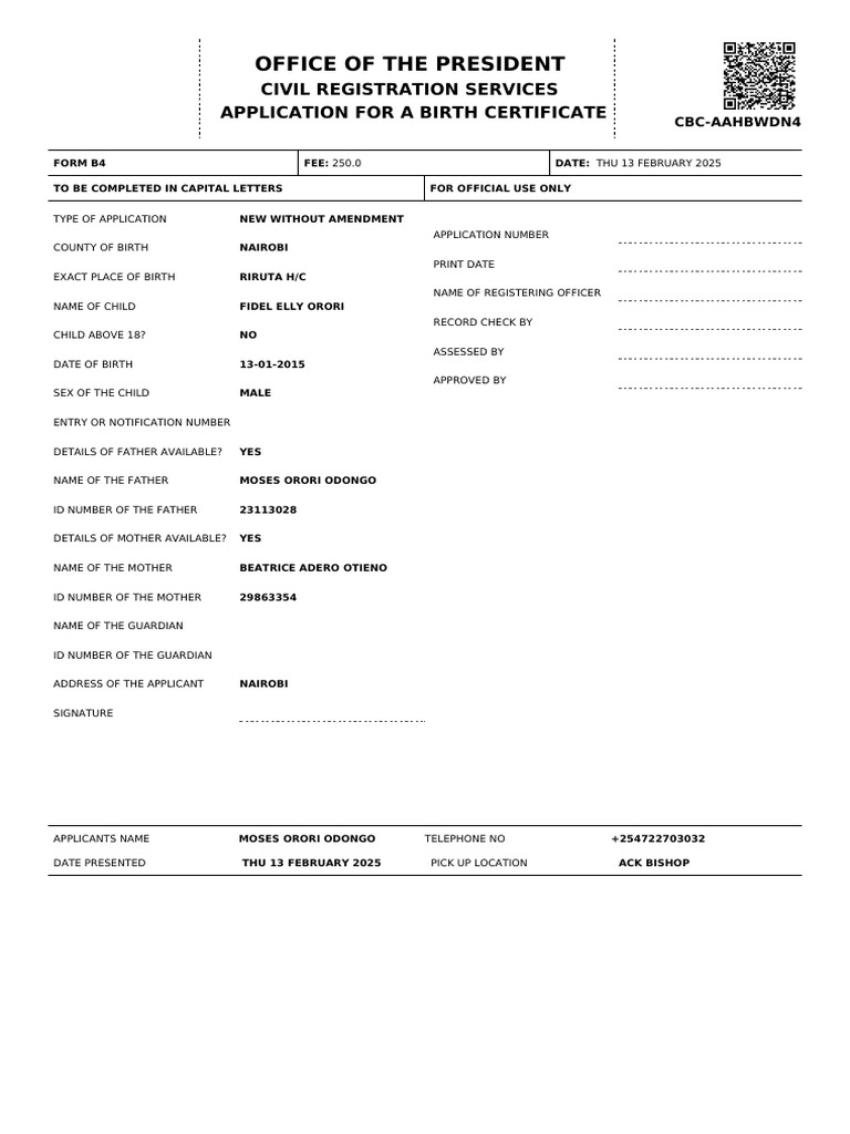 Birth Certificate Application Form | PDF