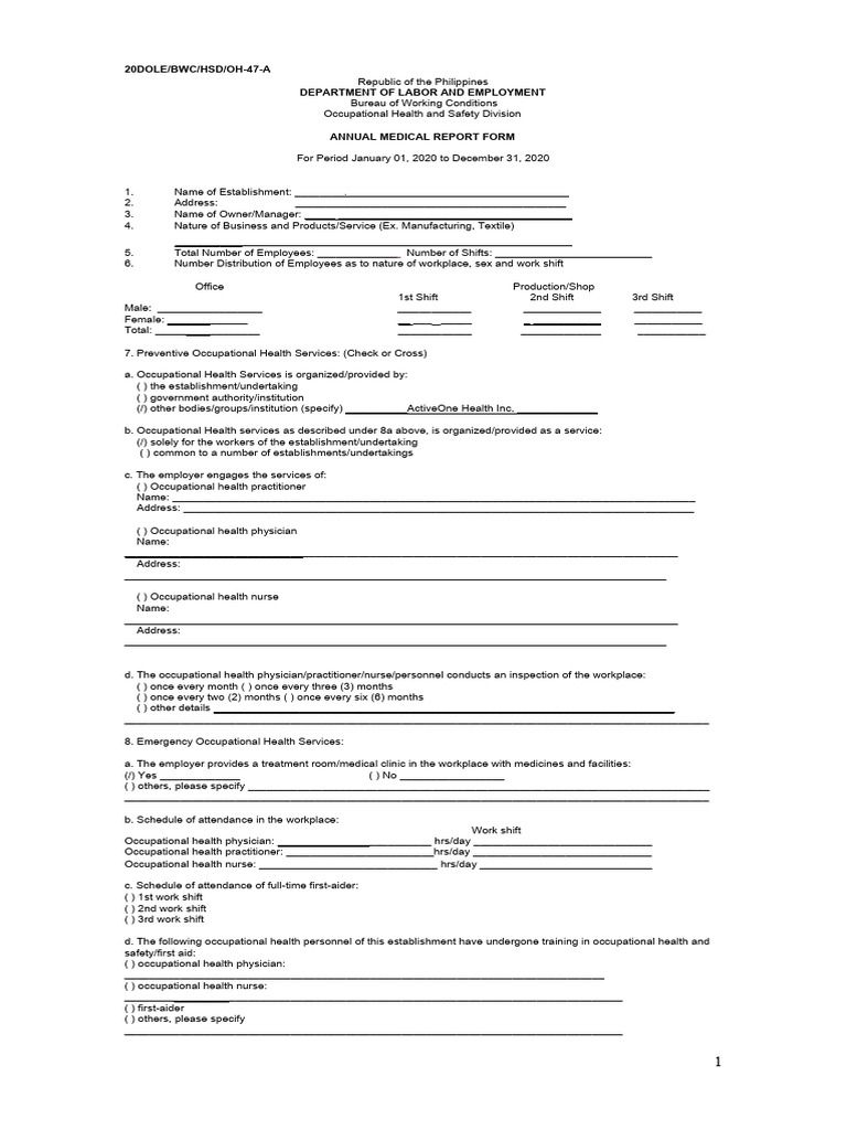 Annual Medical Report Form 2020 | PDF | Occupational Safety And Health ...