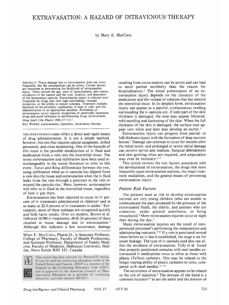 Extravasation a hazard of intravenous therapy | PDF | Intravenous ...