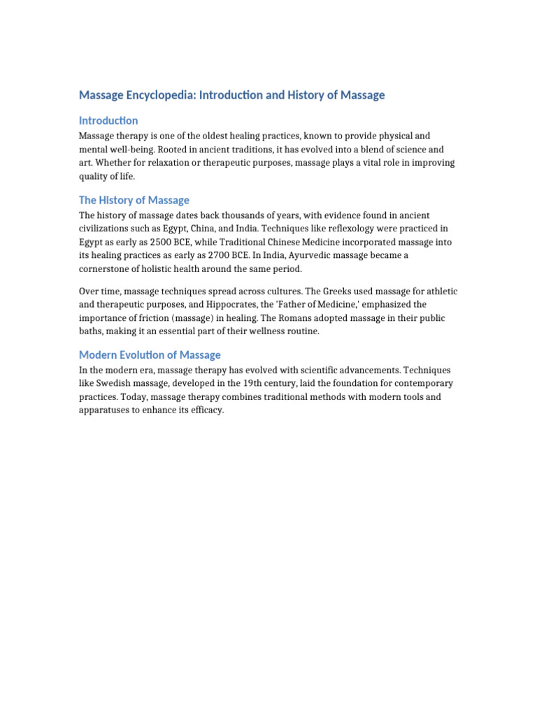Massage Encyclopedia Introduction | PDF