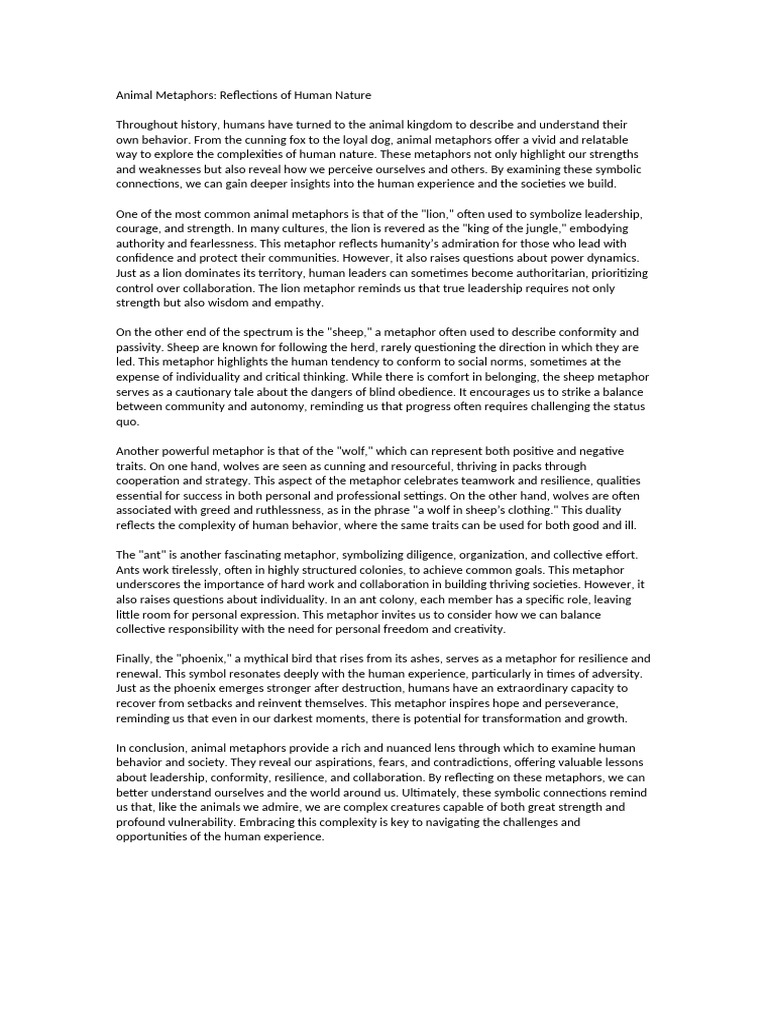 Animal Metaphors in Human Behavior | PDF | Psychological Resilience ...