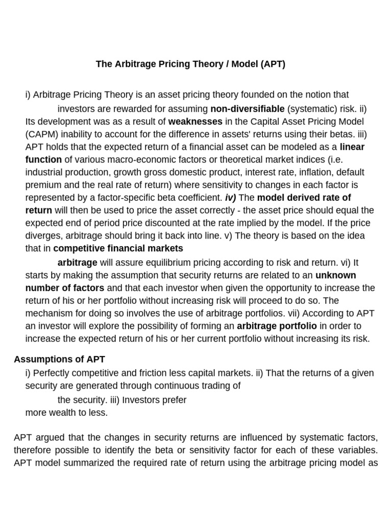 Arbitrage Pricing Theory-AFM July 2019 | PDF | Capital Asset Pricing Model | Arbitrage
