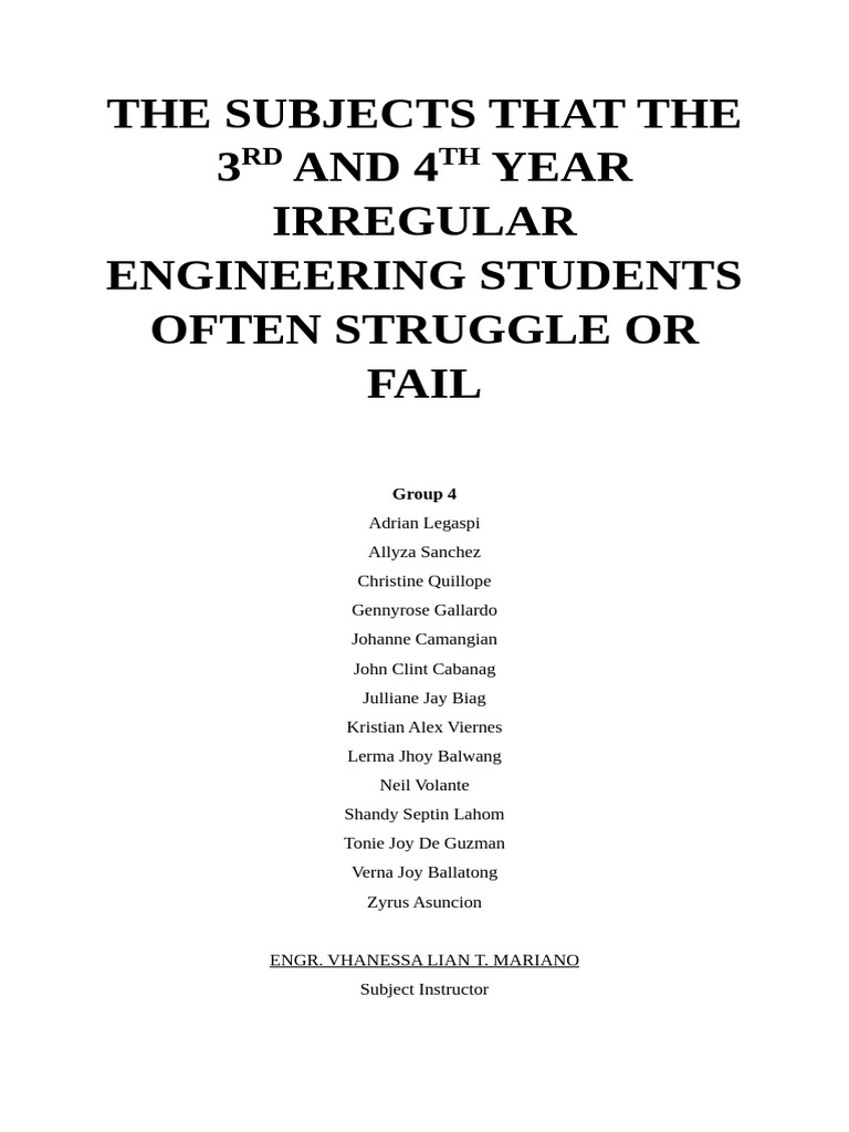 The Subjects That The 3RD and 4TH Year Engineering Students Often ...