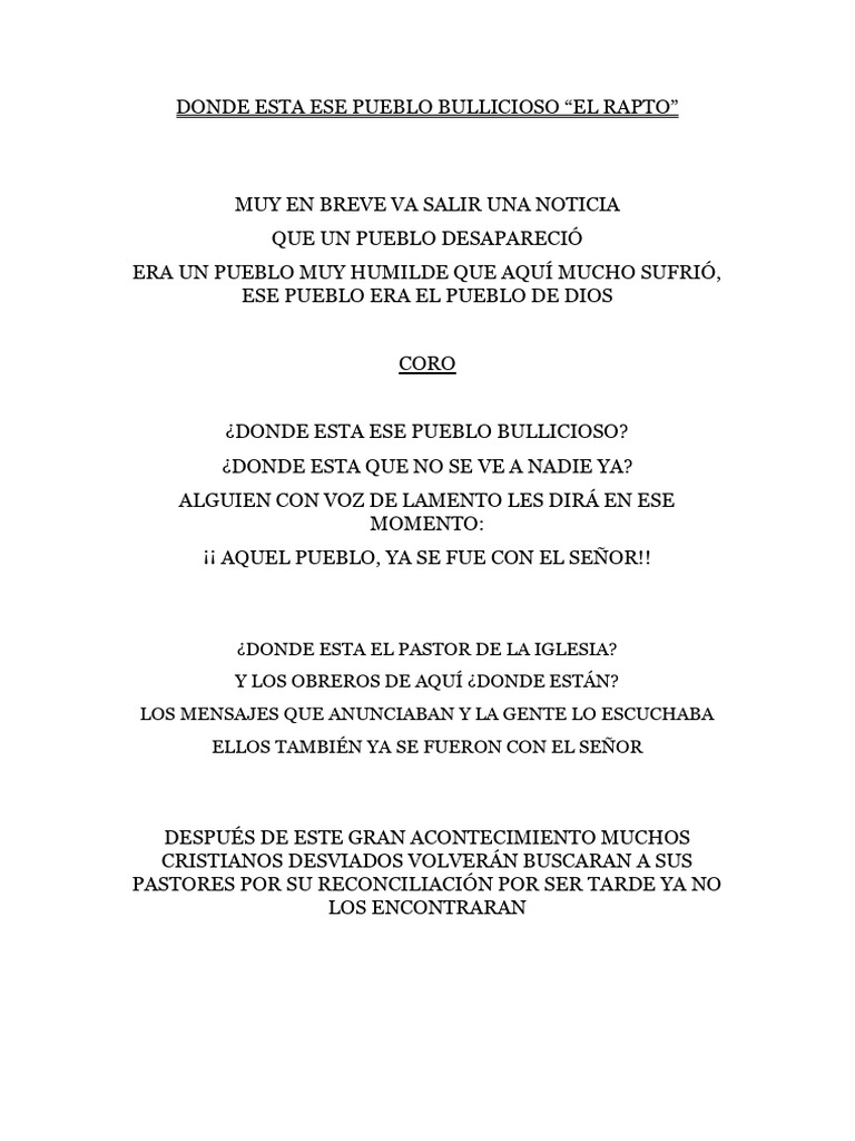 Letra de "Donde Está Ese Pueblo Bullicioso" | PDF